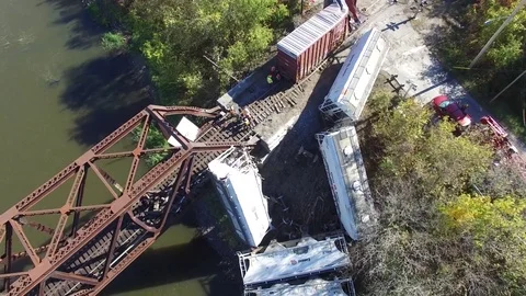 Dramatic train accident viewed by drone ... | Stock Video | Pond5
