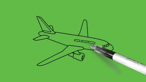 draw aeroplane fly in sky with black out... | Stock Video | Pond5