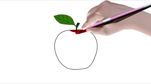 Draw Apple sketch and fill color with ha... | Stock Video | Pond5