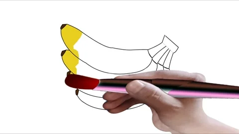Draw Banana sketch and fill color with h... | Stock Video | Pond5
