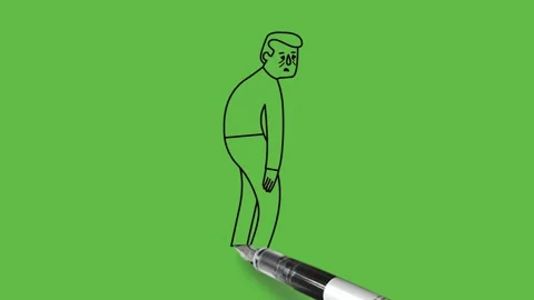 Draw boy stand lean forward hold open ha... | Stock Video | Pond5