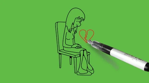 draw girl sit on chair lean down head ho... | Stock Video | Pond5