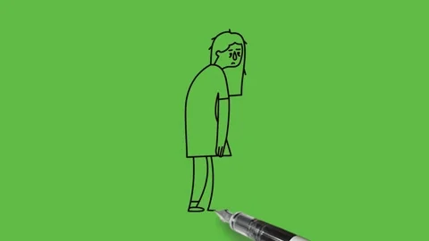 Draw girl standing lean forward hold her... | Stock Video | Pond5