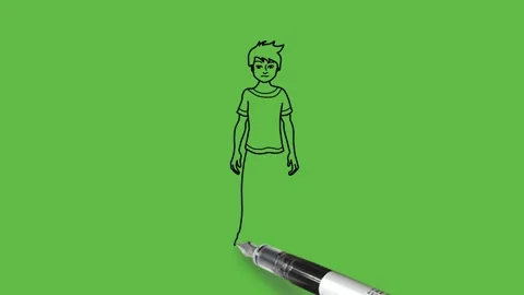 Draw little standing boy wearing orange ... | Stock Video | Pond5