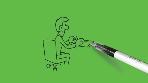 draw man sit on chair work on computer s... | Stock Video | Pond5