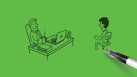 draw office scene, officer sit on chair ... | Stock Video | Pond5