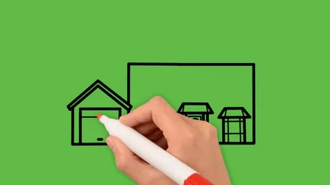 drawing an home with car garage art with... | Stock Video | Pond5