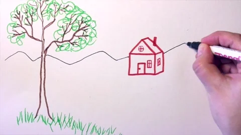 Drawing a horizon in simple kids landsca... | Stock Video | Pond5