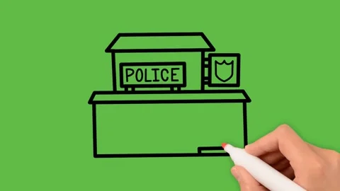 drawing an police station art with Black... | Stock Video | Pond5