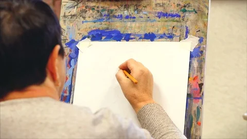 Drawing process: in the art workshop. Ha... | Stock Video | Pond5