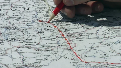 Drawing red line on map | Stock Video | Pond5