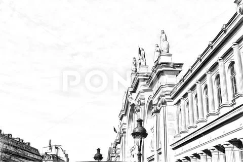 Drawing style that represents a glimpse of one of the historical ...