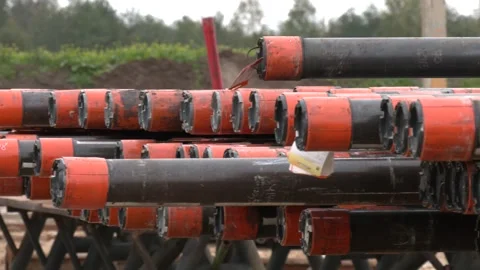 Drill Pipe Stacked on Pipe Deck. | Stock Video | Pond5
