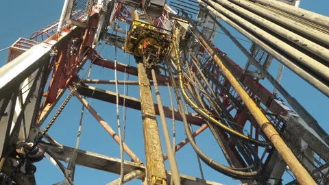 Drilling rig. Derrick view. Top drive go... | Stock Video | Pond5