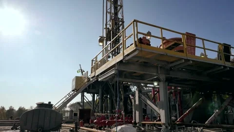 Drilling rig in operation, drilling a we... | Stock Video | Pond5