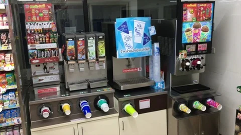 drink machines at 7 Eleven store, Bangko... | Stock Video | Pond5