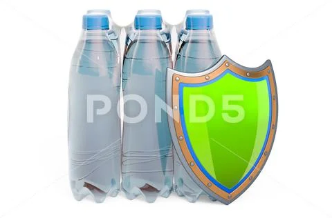 Drink mineral water with shield, 3D rendering: Royalty Free #157785750