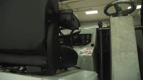 Driver cabin with seat and control panel... | Stock Video | Pond5