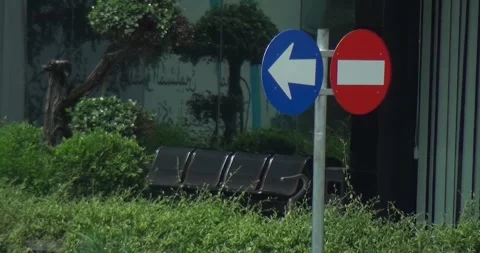 driver's sign, stop sign and direction a... | Stock Video | Pond5