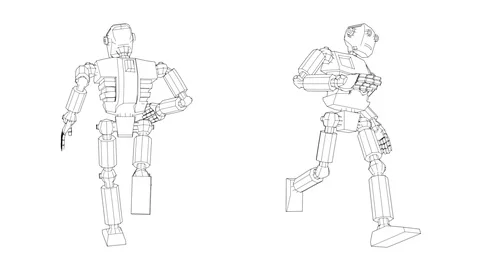 Droid cyborg robot is running. Rear view... | Stock Video | Pond5