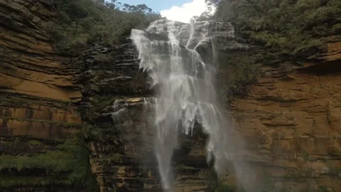 Drone aerial of iconic waterfall drop of... | Stock Video | Pond5