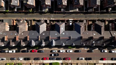 Drone aerial view of back to back Britis... | Stock Video | Pond5