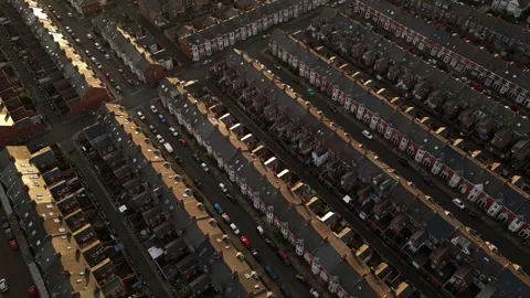 Drone aerial view of back to back Britis... | Stock Video | Pond5