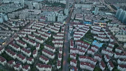 Drone aerial view of Dense buildings in ... | Stock Video | Pond5