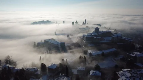 Drone aerial view of the fog rises from ... | Stock Video | Pond5