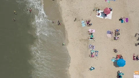 Drone Beach Fly Overhead Summer fun at t... | Stock Video | Pond5