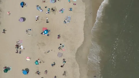 Drone Beach Fly Overhead Summer fun at t... | Stock Video | Pond5
