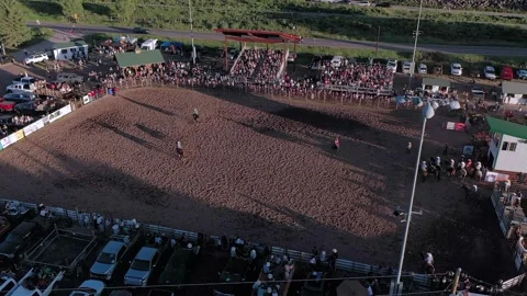 Drone: Calf Roping In Small Town Rodeo | Stock Video | Pond5