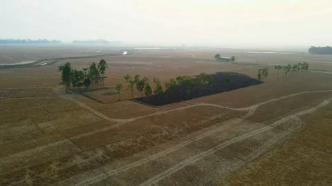 Drone captures aerial view of dry farm l... | Stock Video | Pond5