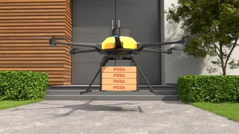 The drone is delivering pizza, Fast food... | Stock Video | Pond5