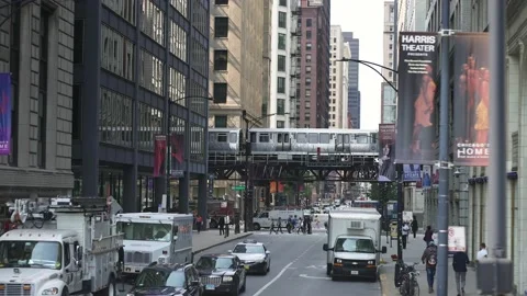Drone downtown Chicago main street, subw... | Stock Video | Pond5