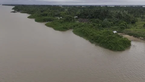 Drone flies over Essequibo River to the ... | Stock Video | Pond5