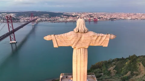 Drone flight around the statue of Jesus ... | Stock Video | Pond5