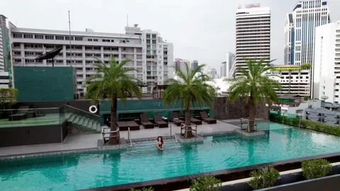 Drone fly over roof top swimming pool wh... | Stock Video | Pond5