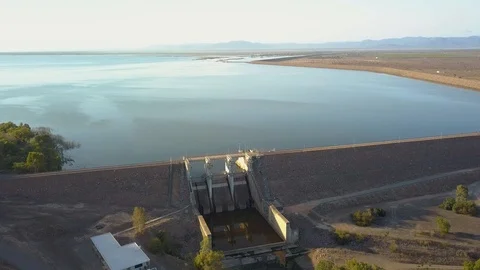Drone flying over dam spillway showing l... | Stock Video | Pond5