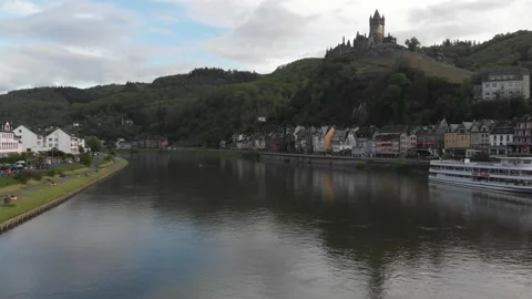 Drone flying up river looking across to ... | Stock Video | Pond5