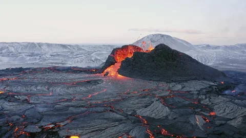 Drone flying towards blowing volcano. Vo... | Stock Video | Pond5