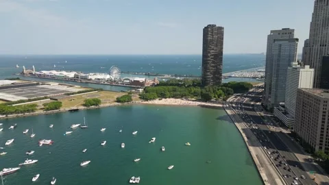 Drone footage of Chicago lakefront and c... | Stock Video | Pond5