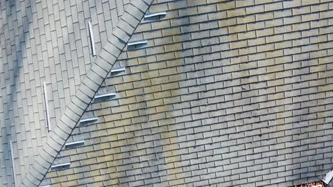 Drone footage of a roof inspection. Show... | Stock Video | Pond5