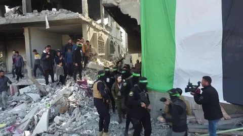 Drone footage shows Hamas releasing Isra... | Stock Video | Pond5