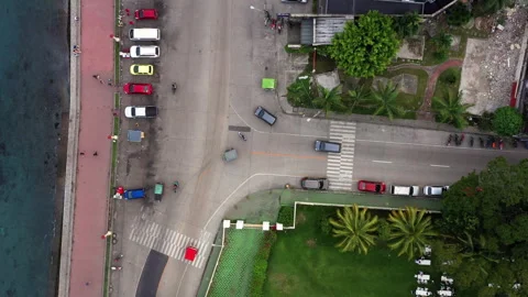 Drone footage of traffic on an intersect... | Stock Video | Pond5
