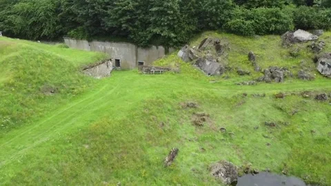 drone of Fort de Loncin WW1 ruines | Stock Video | Pond5