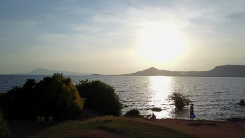 Drone over Lake Victoria in Mbita, Kenya... | Stock Video | Pond5