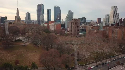Drone over Park buildings in background | Stock Video | Pond5