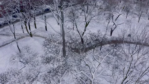 Drone overhead shot of a snow covered pu... | Stock Video | Pond5