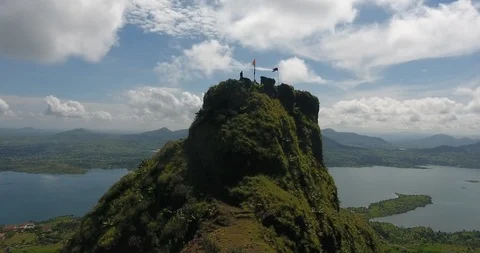 drone pedestal shot of mountain fort wit... | Stock Video | Pond5